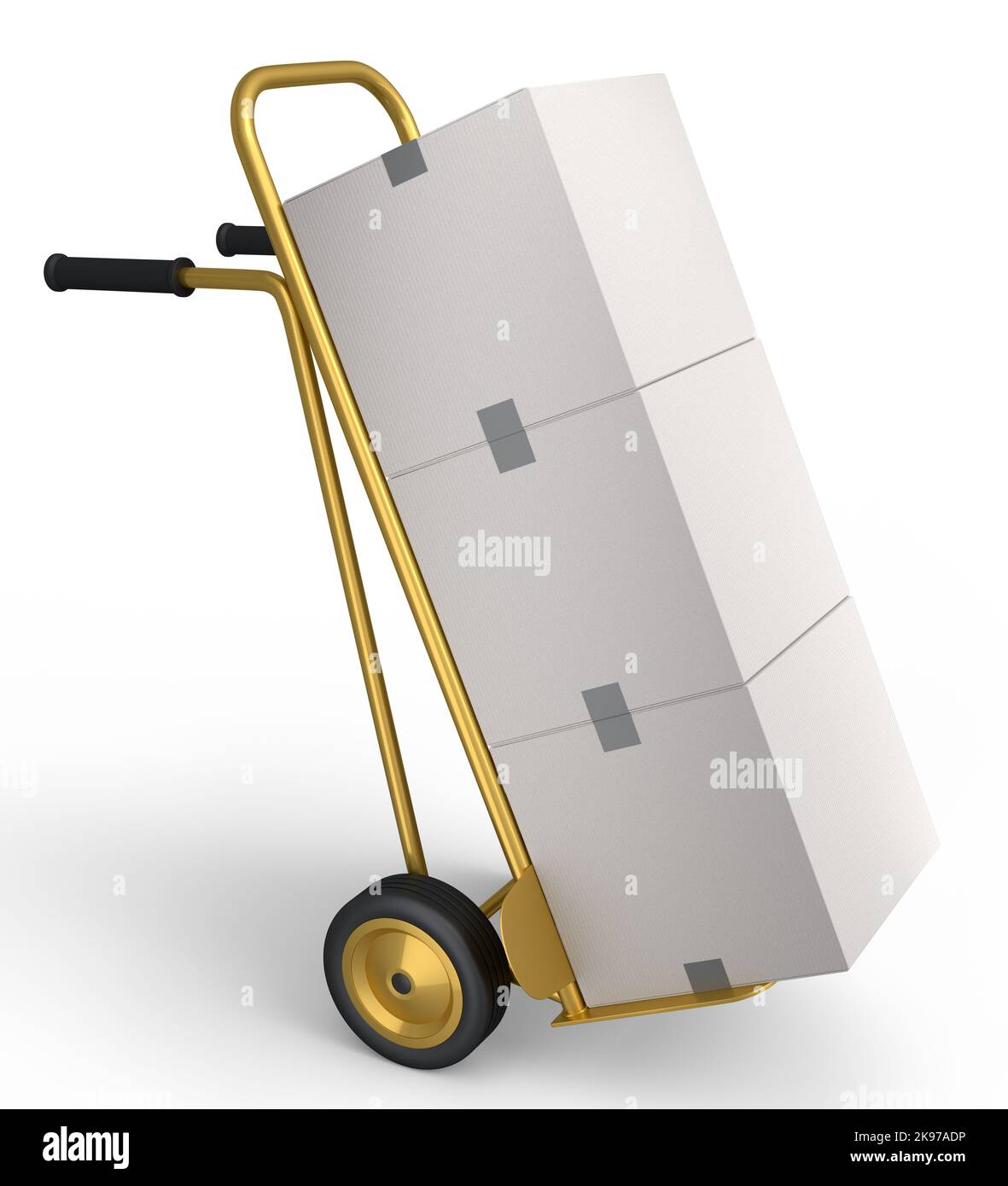 Airport luggage cart or baggage trolley side with stack of cardboard ...