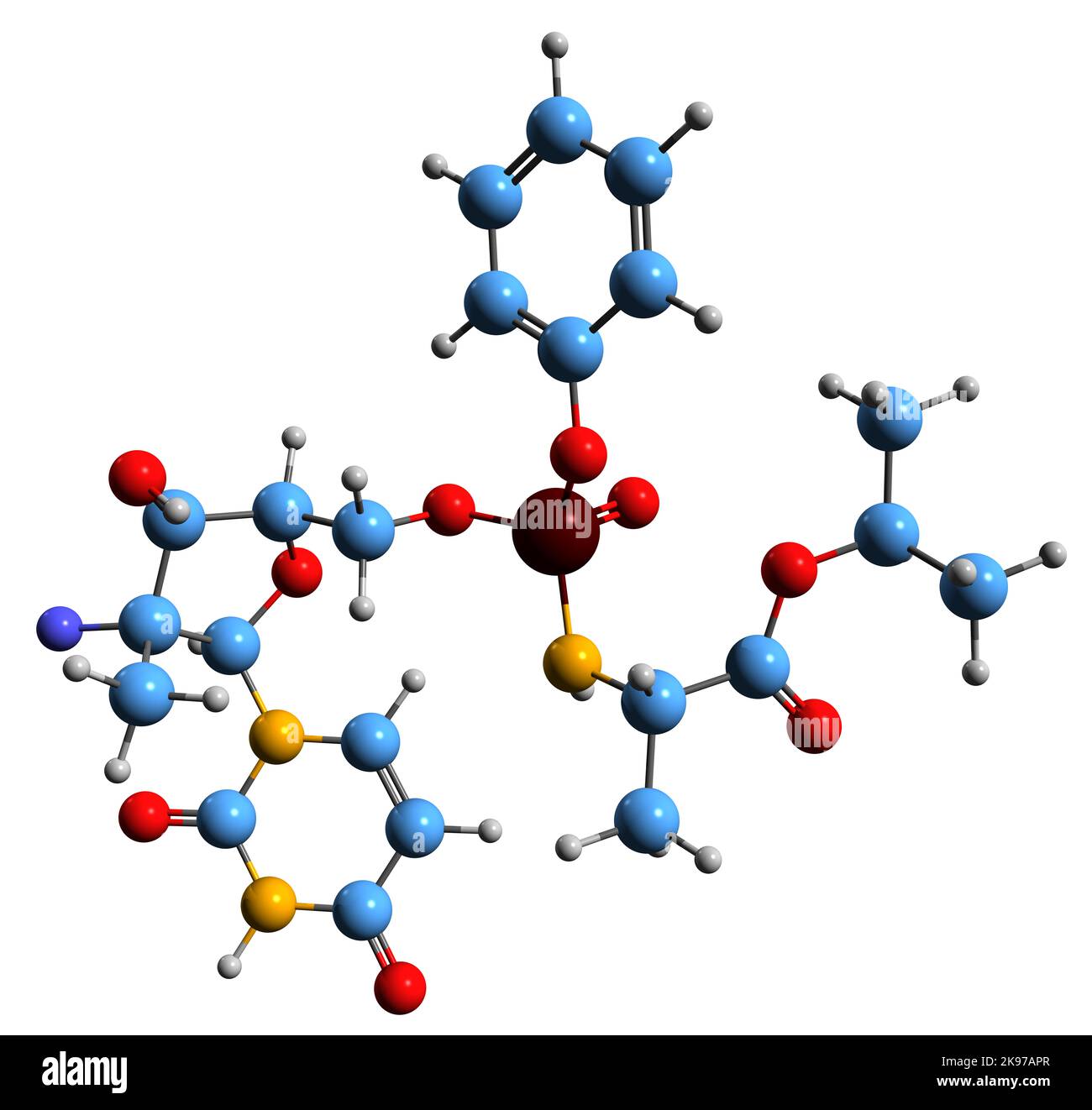 3D image of sofosbuvir skeletal formula - molecular chemical structure ...