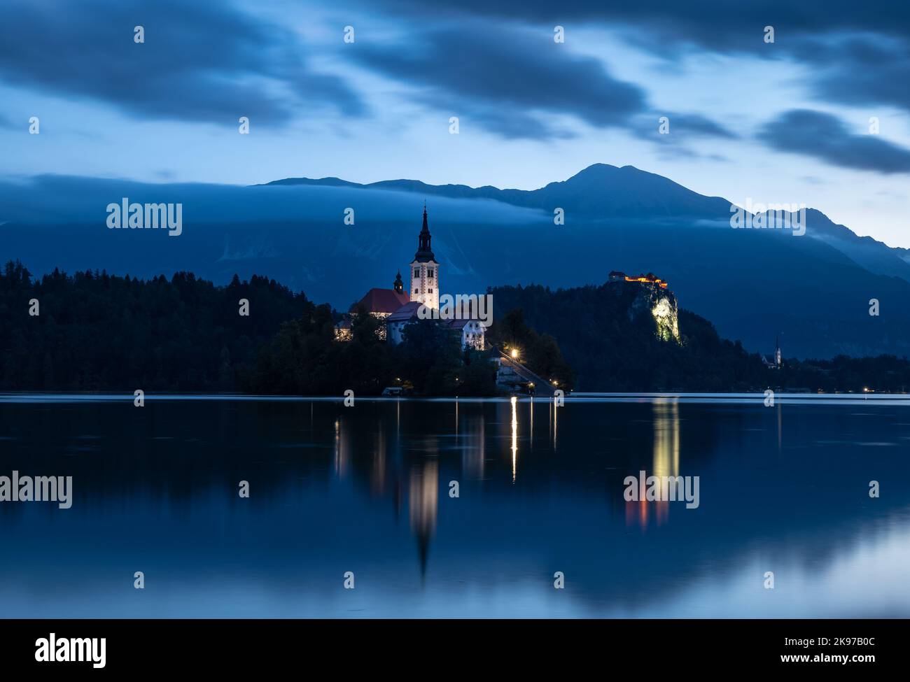 Church of the Assumption of Mary, Lake Bled, blue hour photo, dusk ...