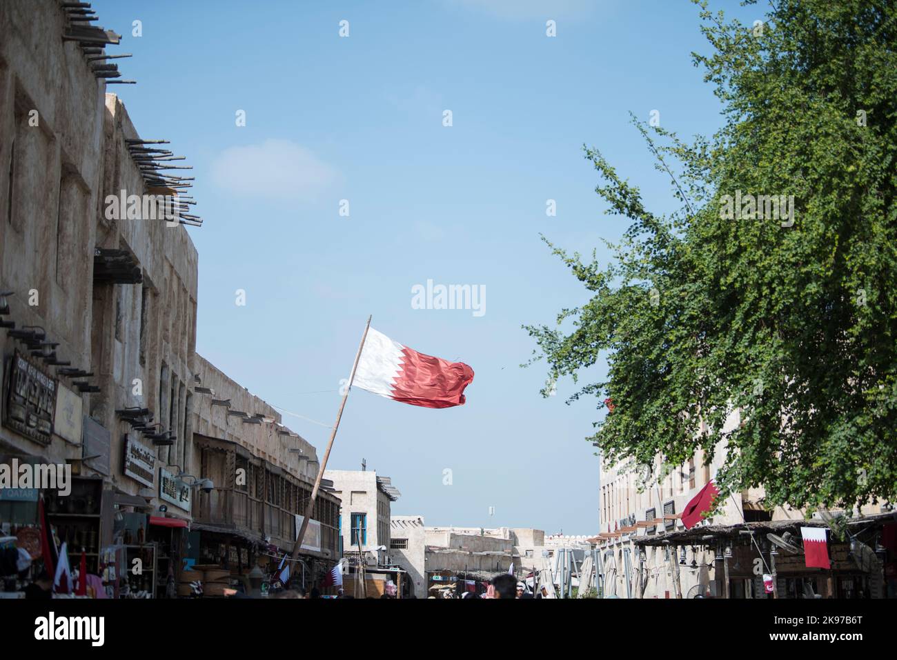 Doha, Qatar, May 10,2019 : Old market Souk Waqif decorated with Qatar ...