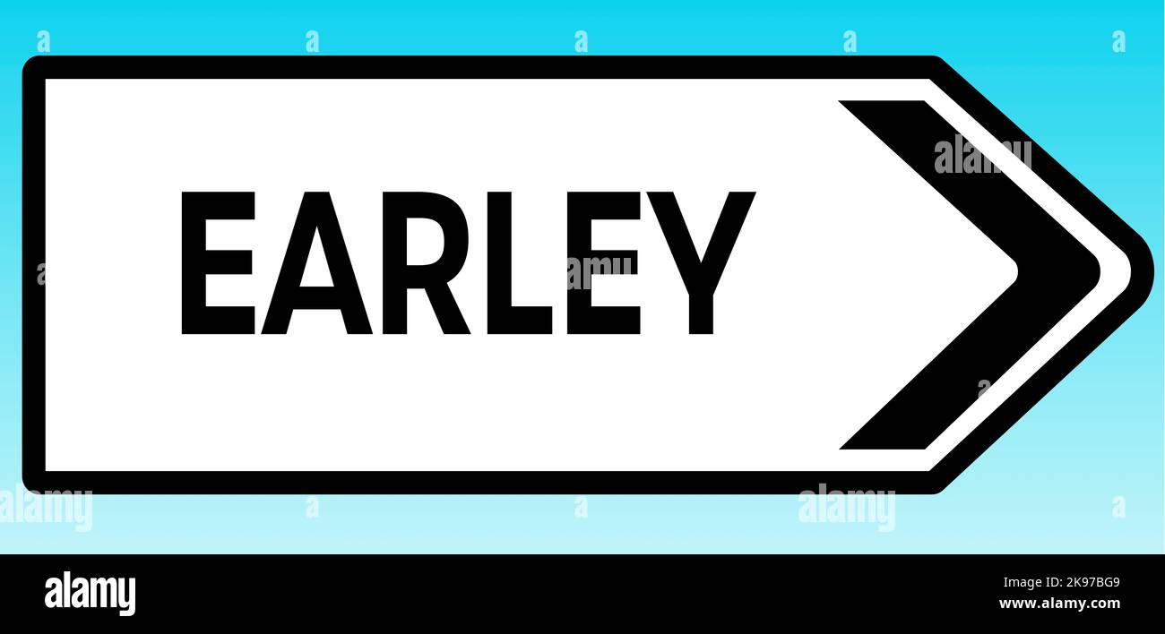 A graphic illlustration of a British road sign pointing to Earley Stock ...