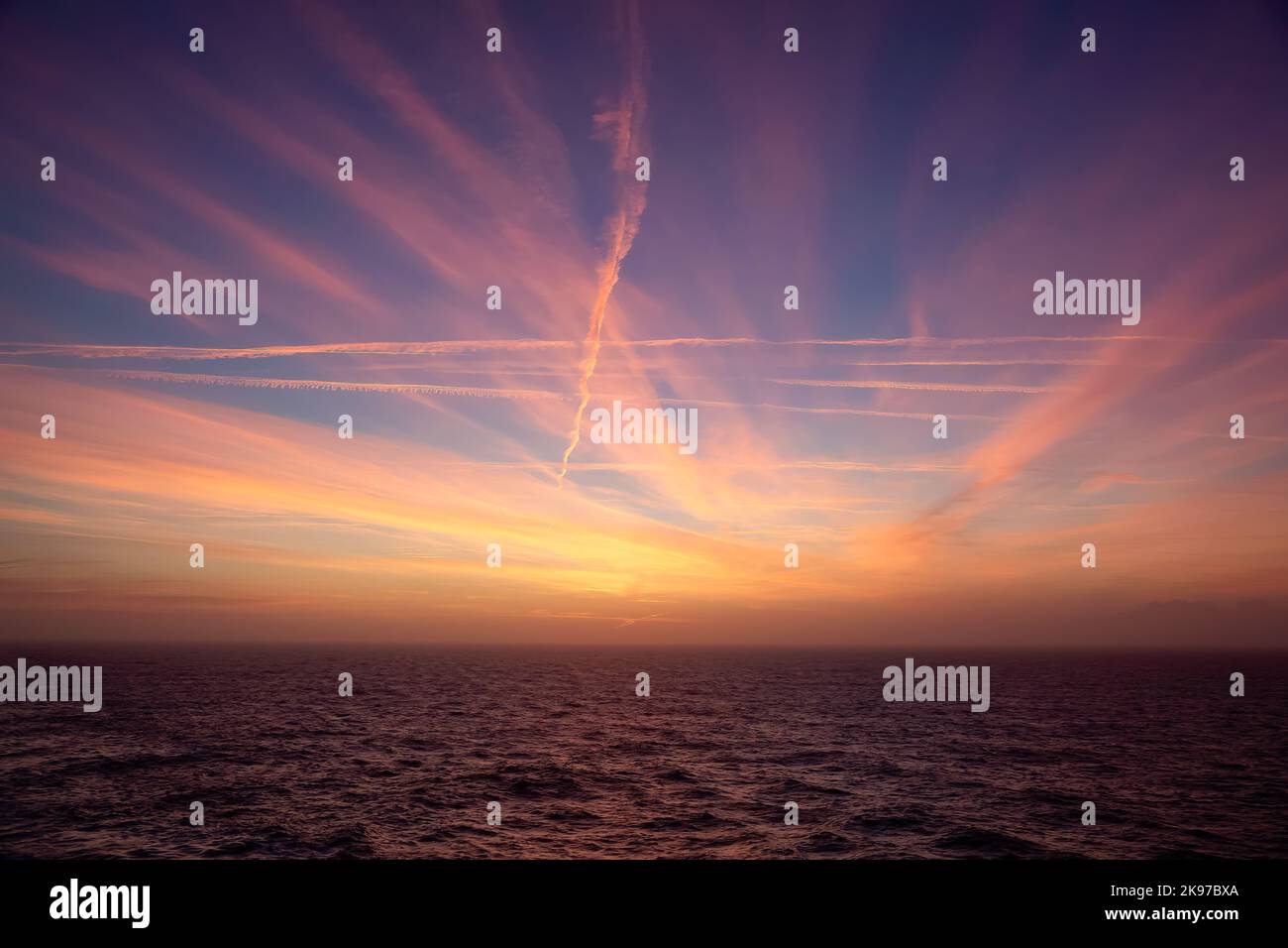 Dramatic Colorful Sunrise Sky over North Atlantic Ocean. Cloudscape ...