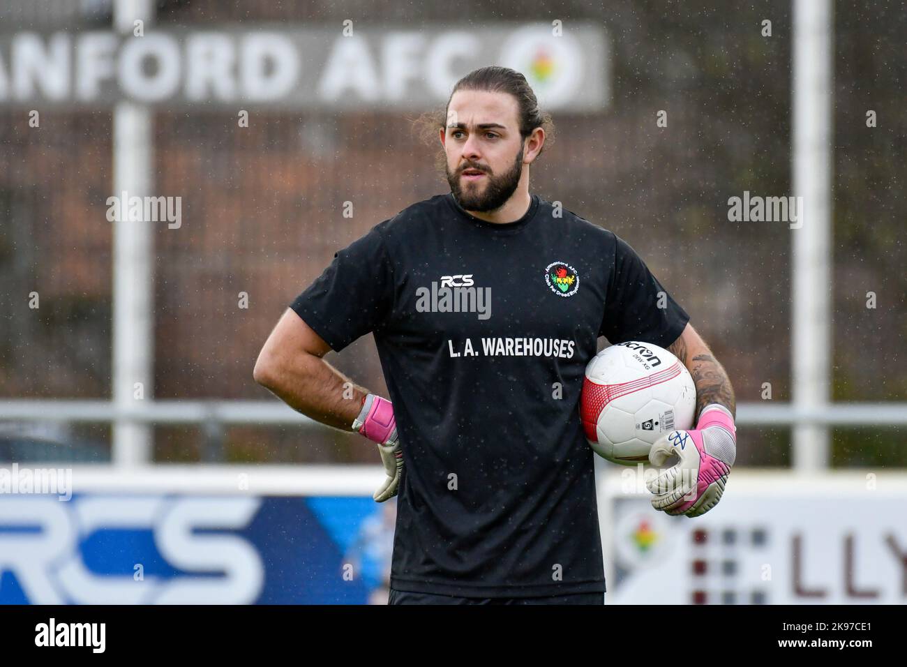 Ammanford, Wales. 22 October 2022. Goalkeeper Joe Massaro of Ammanford ...