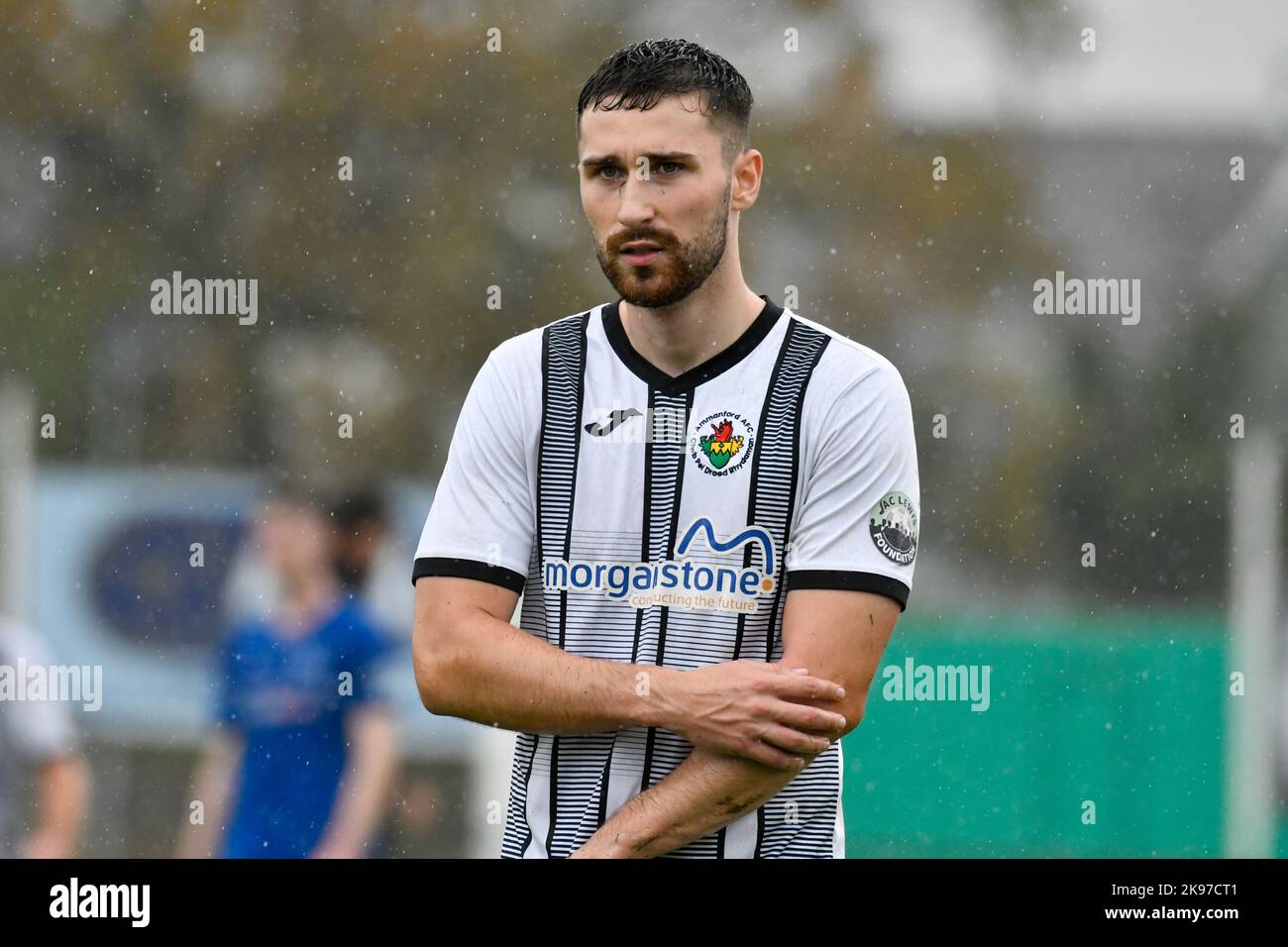 Ammanford, Wales. 22 October 2022. Osian Dillon of Ammanford during the ...