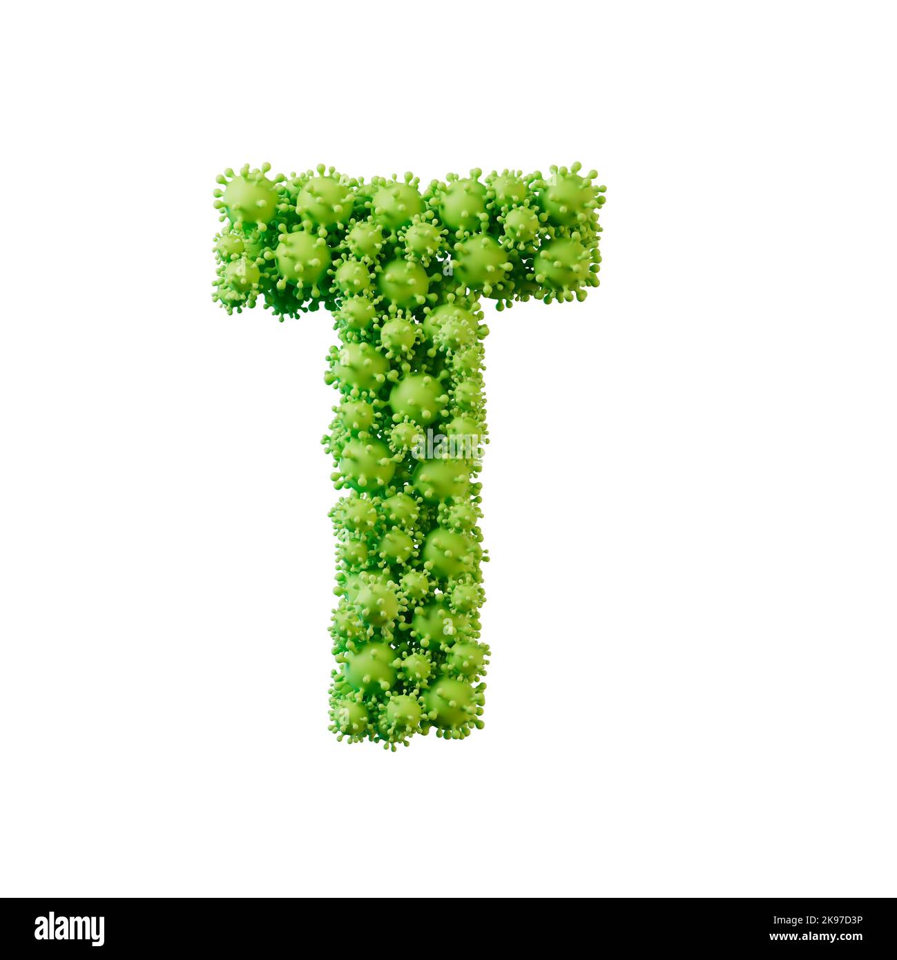 Letter T made from a virus flu and germ molecule. 3D Rendering Stock ...