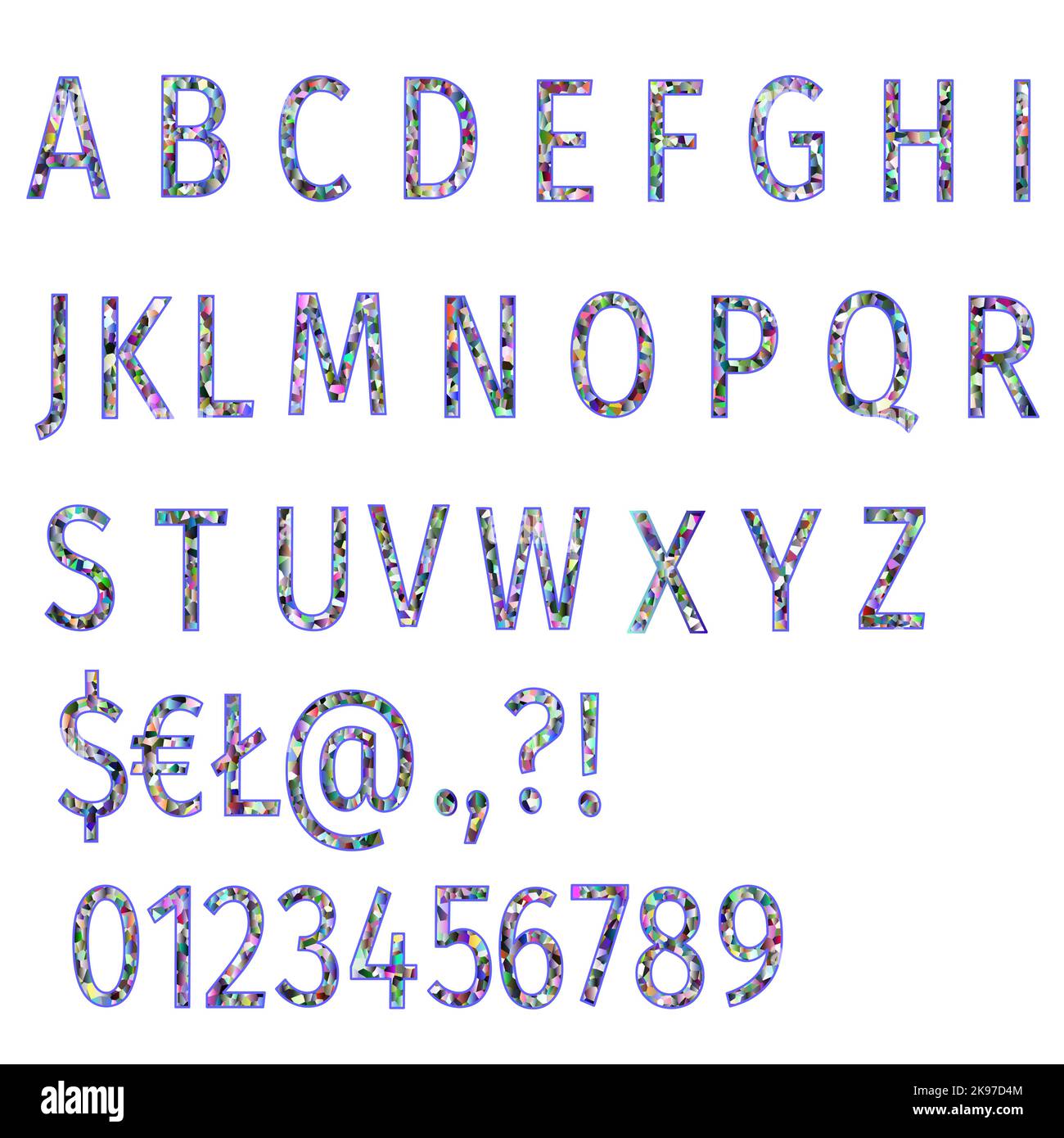 Alphabet of polygons colorful mosaic font and numbers vector ...
