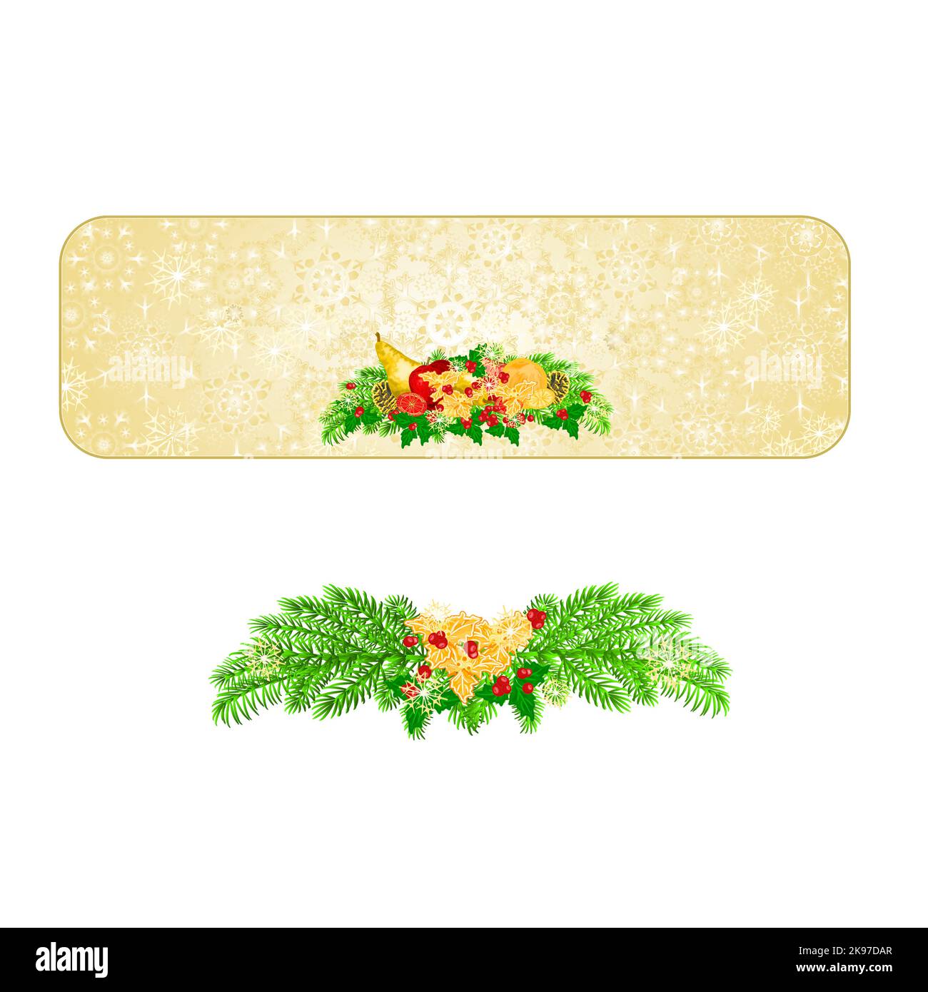 Banner Christmas decoration snowflakes with various fruit and pine ...