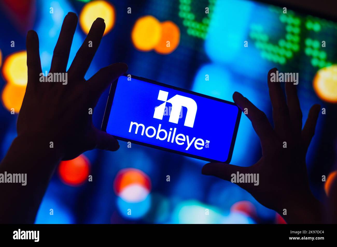 In this photo illustration, the Mobileye Global Inc. logo is displayed ...