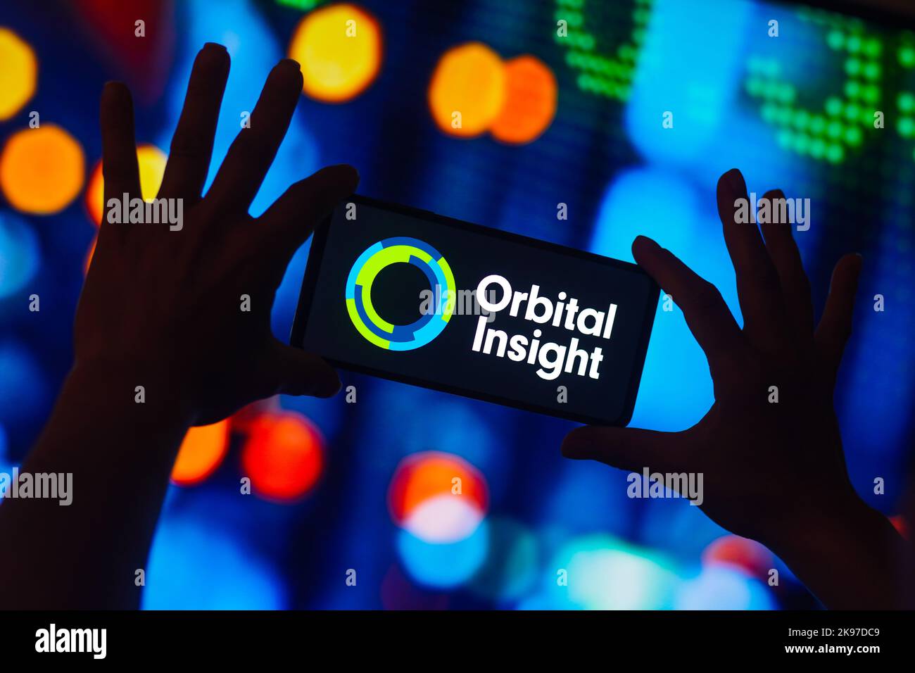 In this photo illustration, the Orbital Insight logo is displayed on a ...