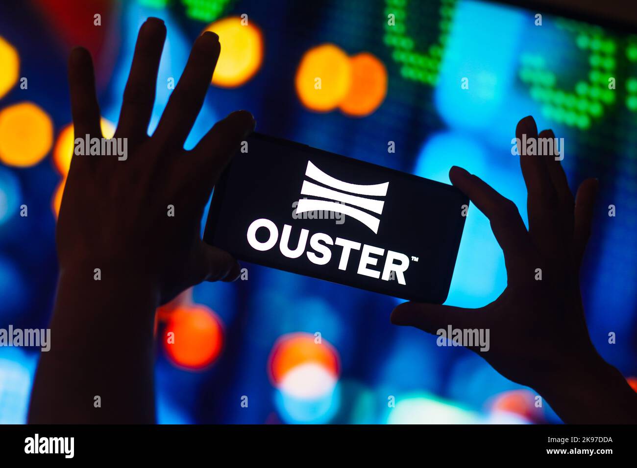 In this photo illustration, the Ouster, Inc. logo is displayed on a ...
