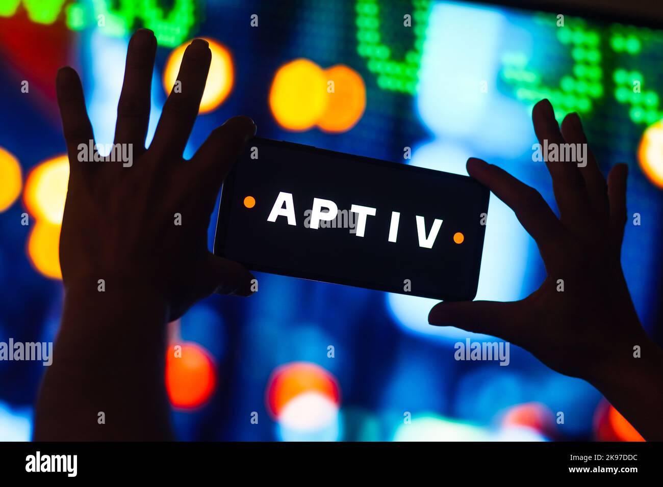 In this photo illustration, the APTIV logo is displayed on a smartphone ...