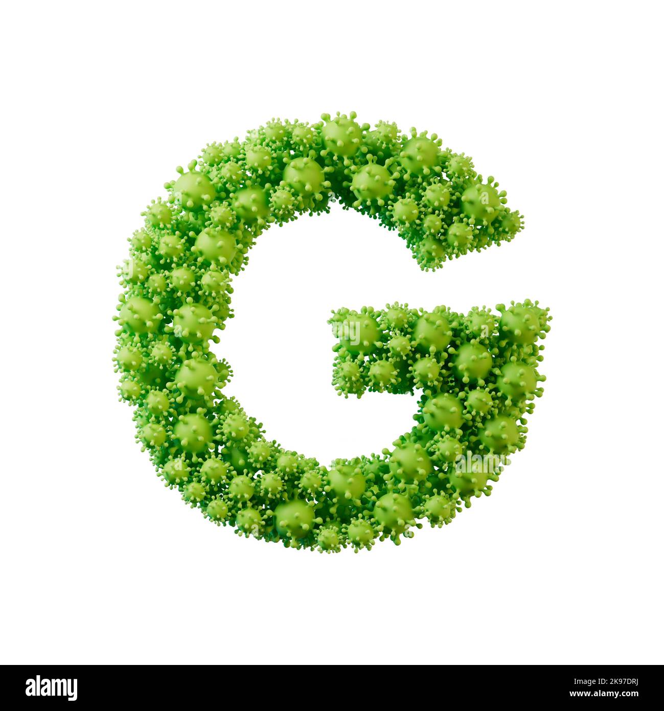 Letter G made from a virus flu and germ molecule. 3D Rendering Stock ...