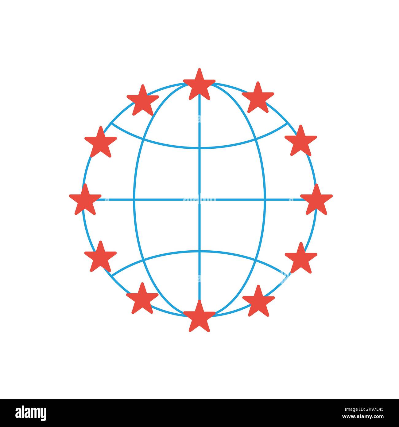 Blue linear Globe grid with ring of stars around it. Stock vector ...
