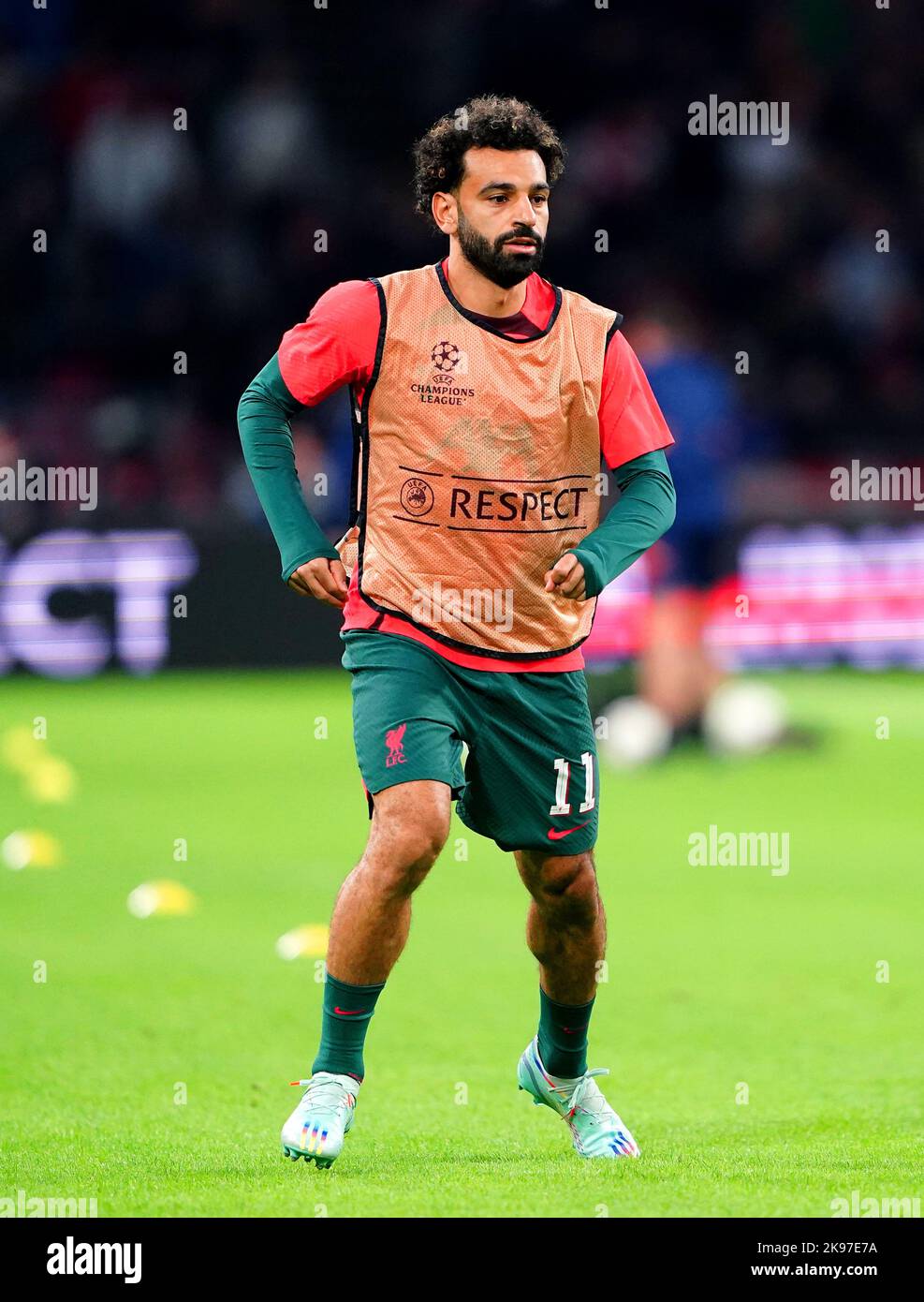 Liverpool's Mohamed Salah warms up ahead of the UEFA Champions League ...