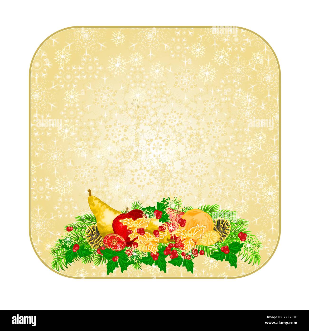 Button square Christmas decoration snowflakes with various fruit and ...