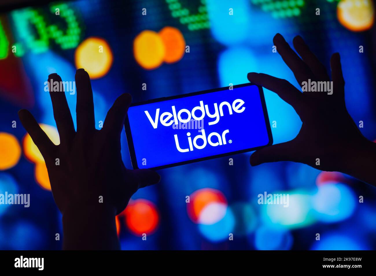 In this photo illustration, the Velodyne LiDAR logo is displayed on a ...