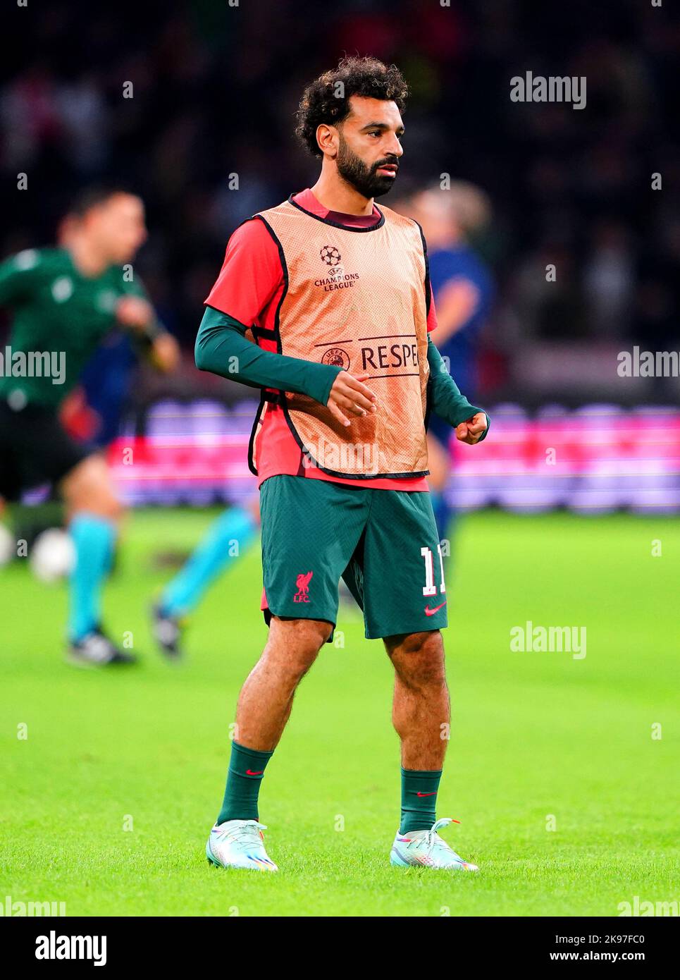 Liverpool's Mohamed Salah warms up ahead of the UEFA Champions League ...