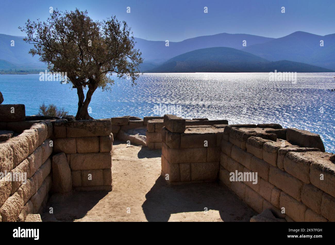 Lake castle with ancient fortifications in Kapikiri village on Bafa ...