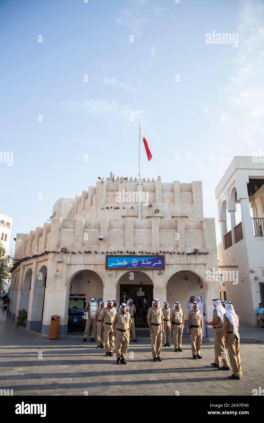 Doha, Qatar-December 16,2019: Line up the police in front of the police ...