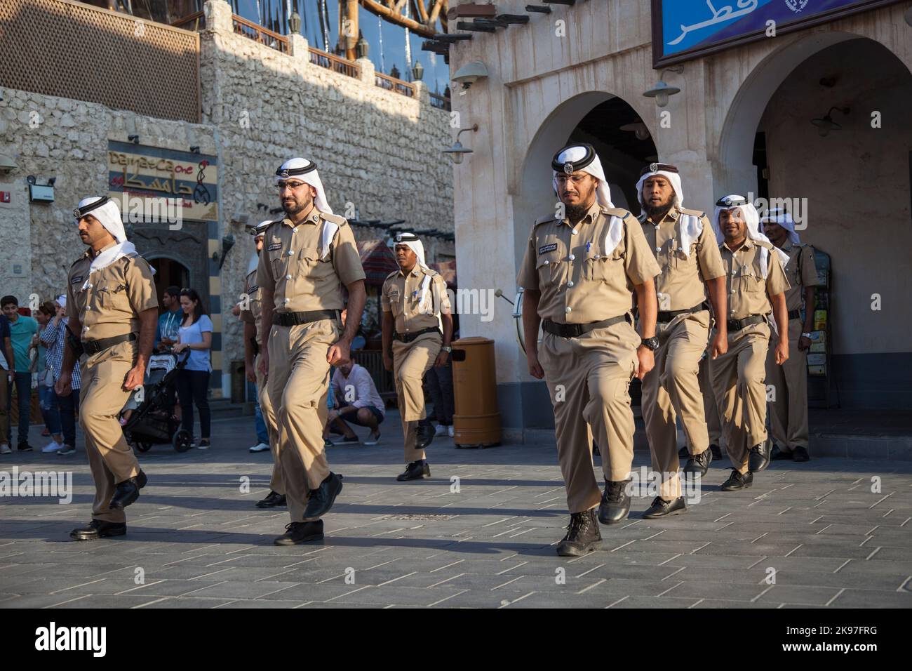 Doha, Qatar-December 16,2019: Line up the police in front of the police ...