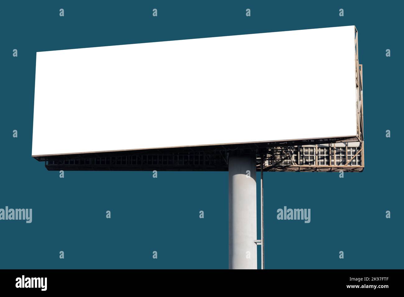 Blank wide white billboard against blue-green background - mock up ...