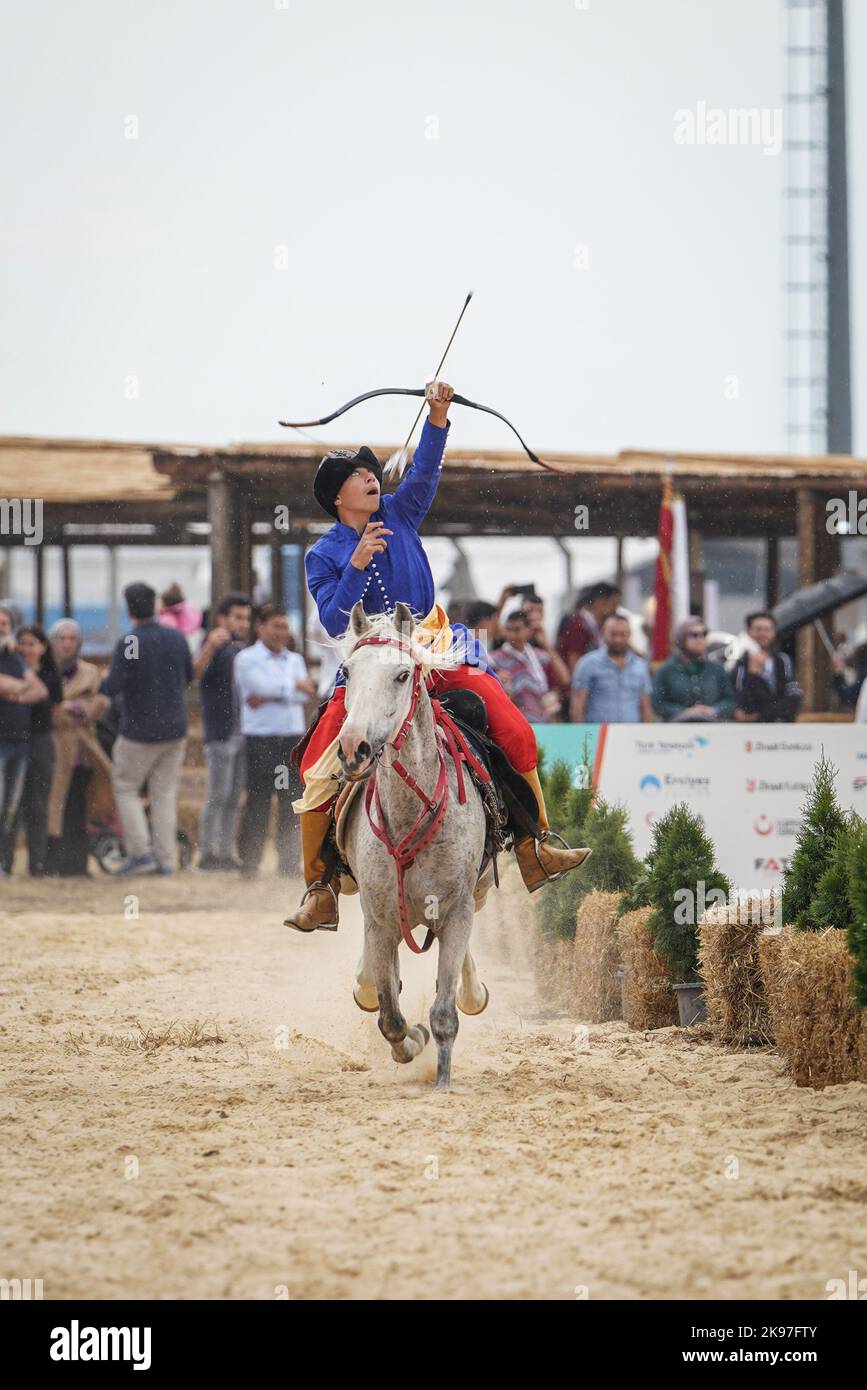 ISTANBUL, TURKIYE - JUNE 11, 2022: Horse Archery show during Etnospor ...