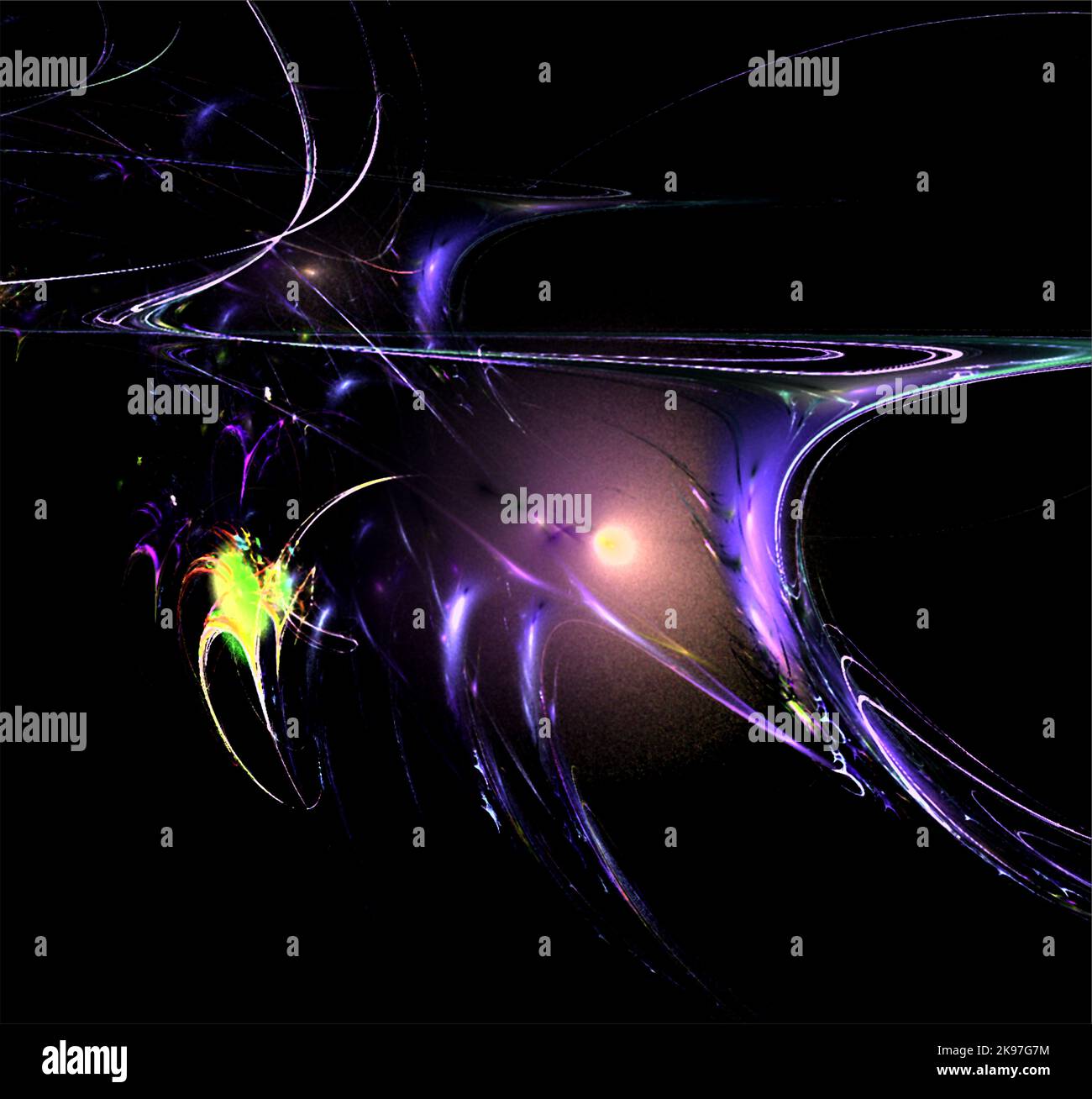 abstract blue-yellow luminous pattern on black background, design ...