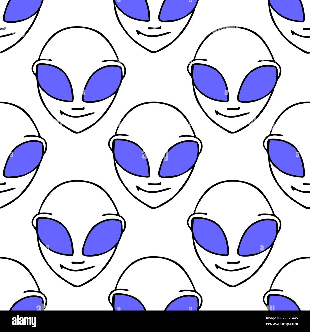 seamless symmetrical black and blue pattern with a close-up humanoin ...