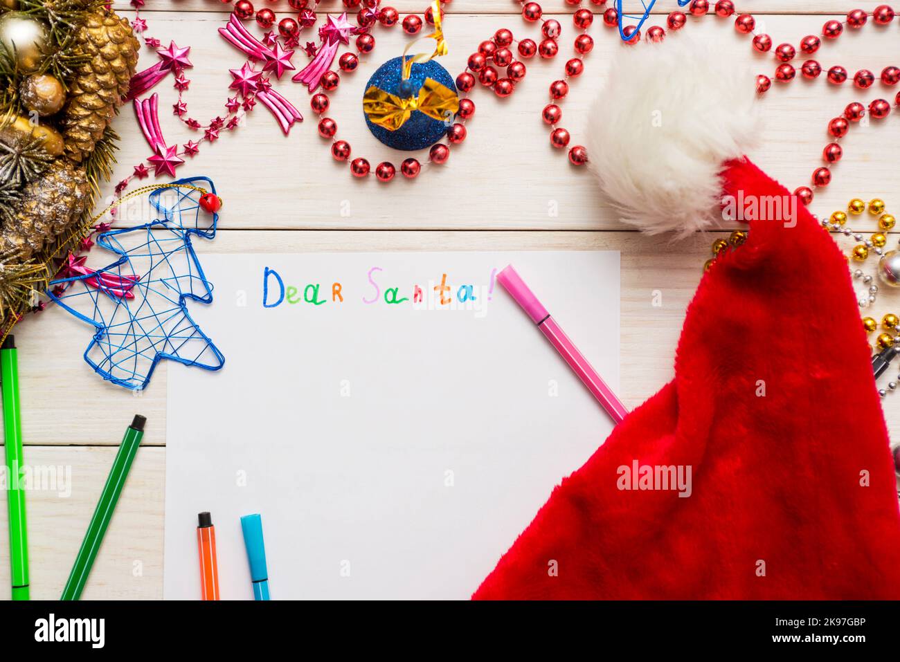 Childs letter to Santa Claus with text Dear Santa on wooden desk Stock ...