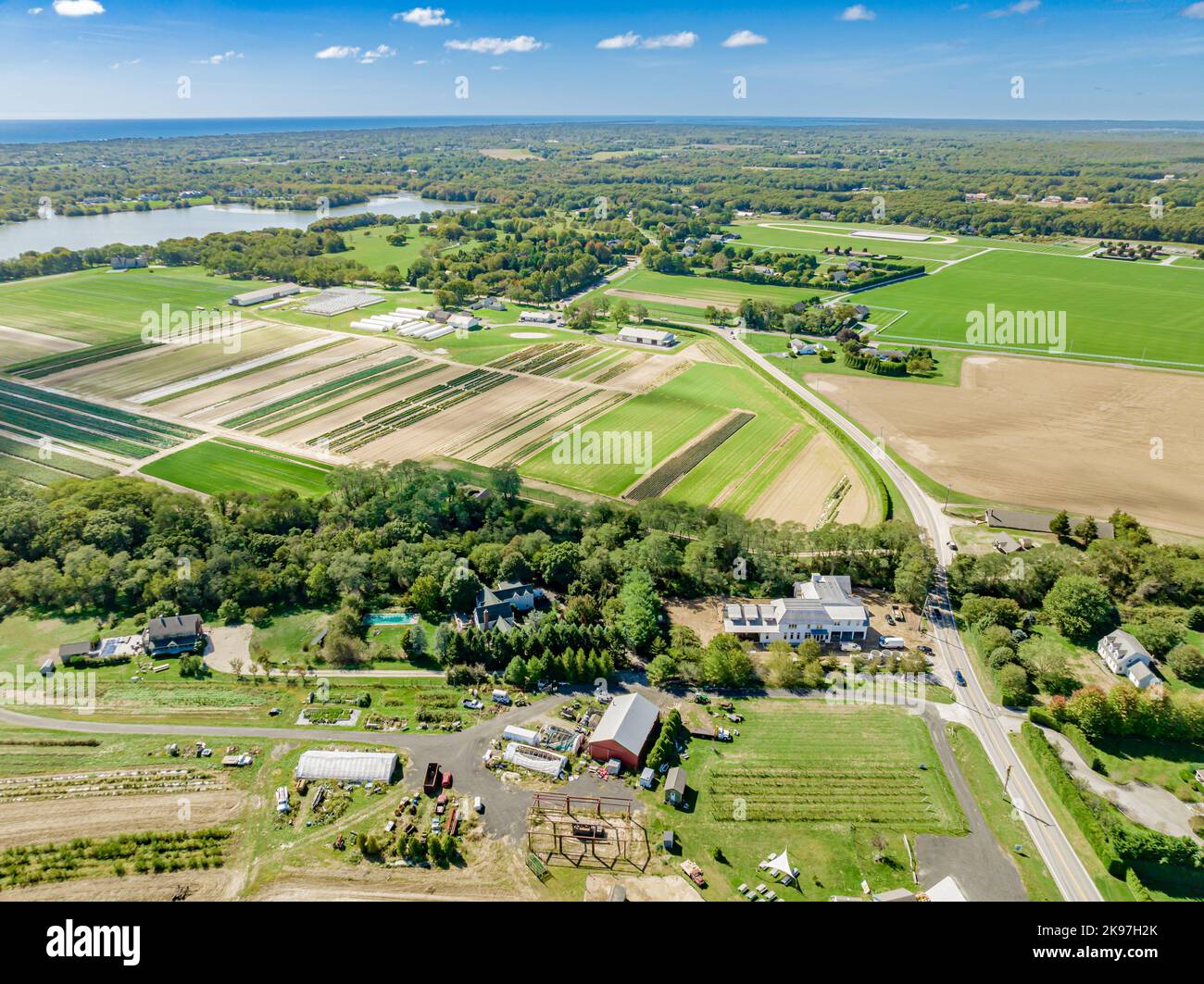 Aerial view of Deerfield road, Head of Pond and vicinity Stock Photo ...