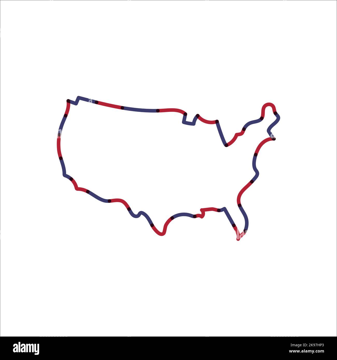 USA map icon with red and blue patriotic line. Minimal linear US icon ...