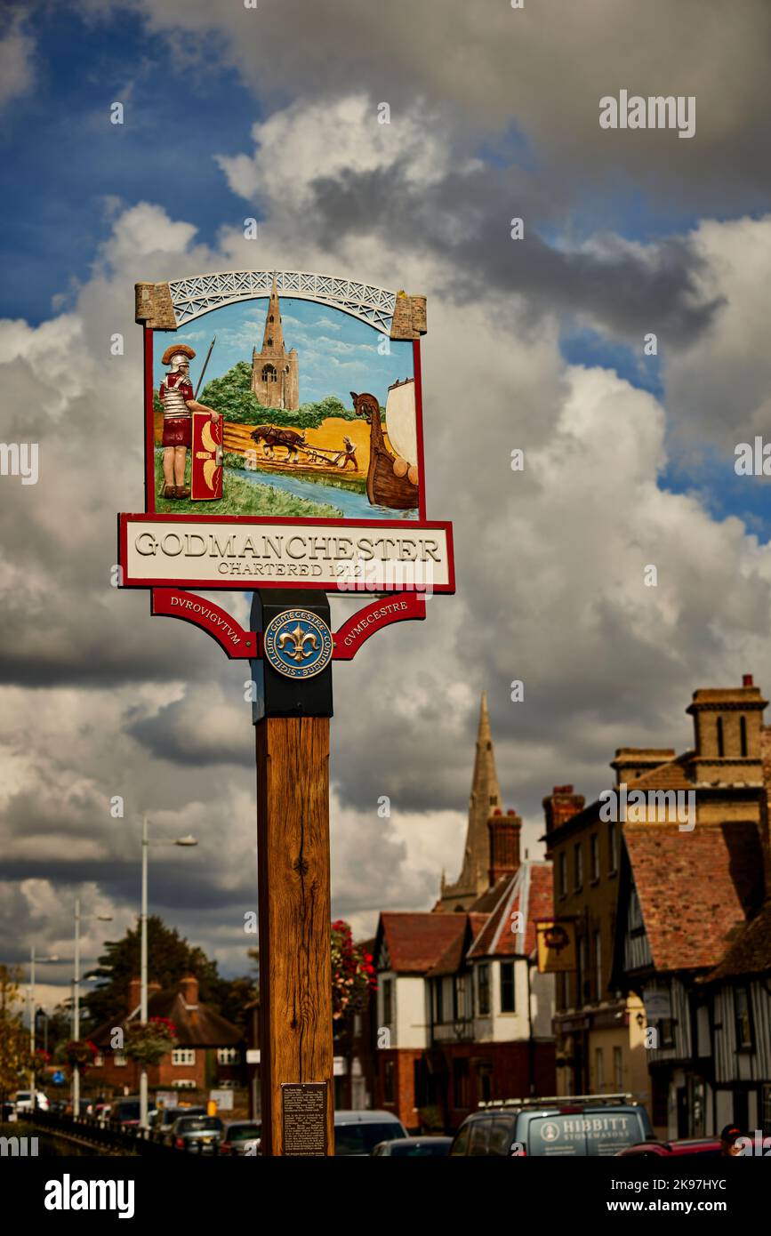Godmanchester, Huntingdonshire, Cambridgeshire, England. Village sign ...