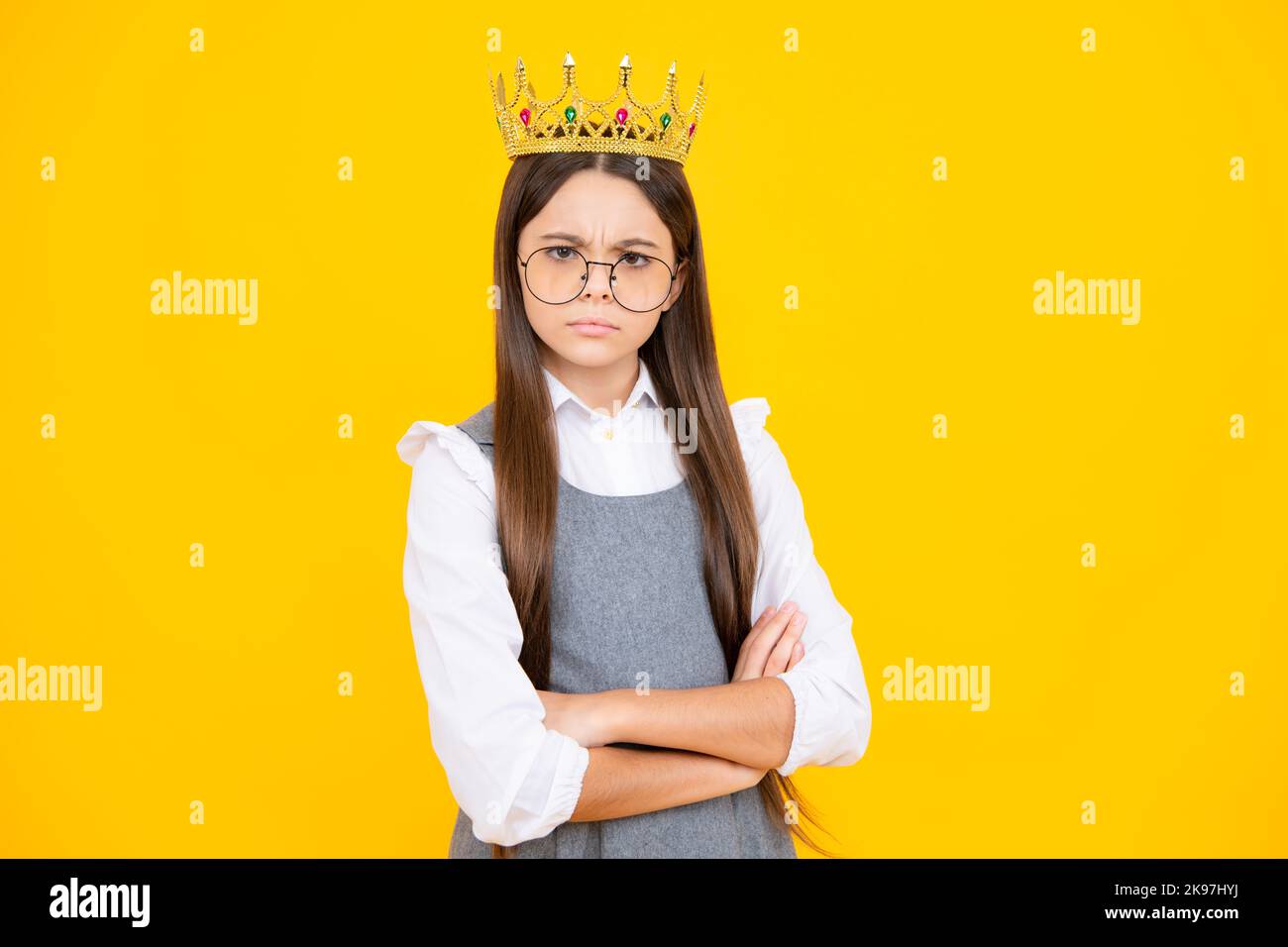 Portrait of ambitious teenage girl with crown, feeling princess ...