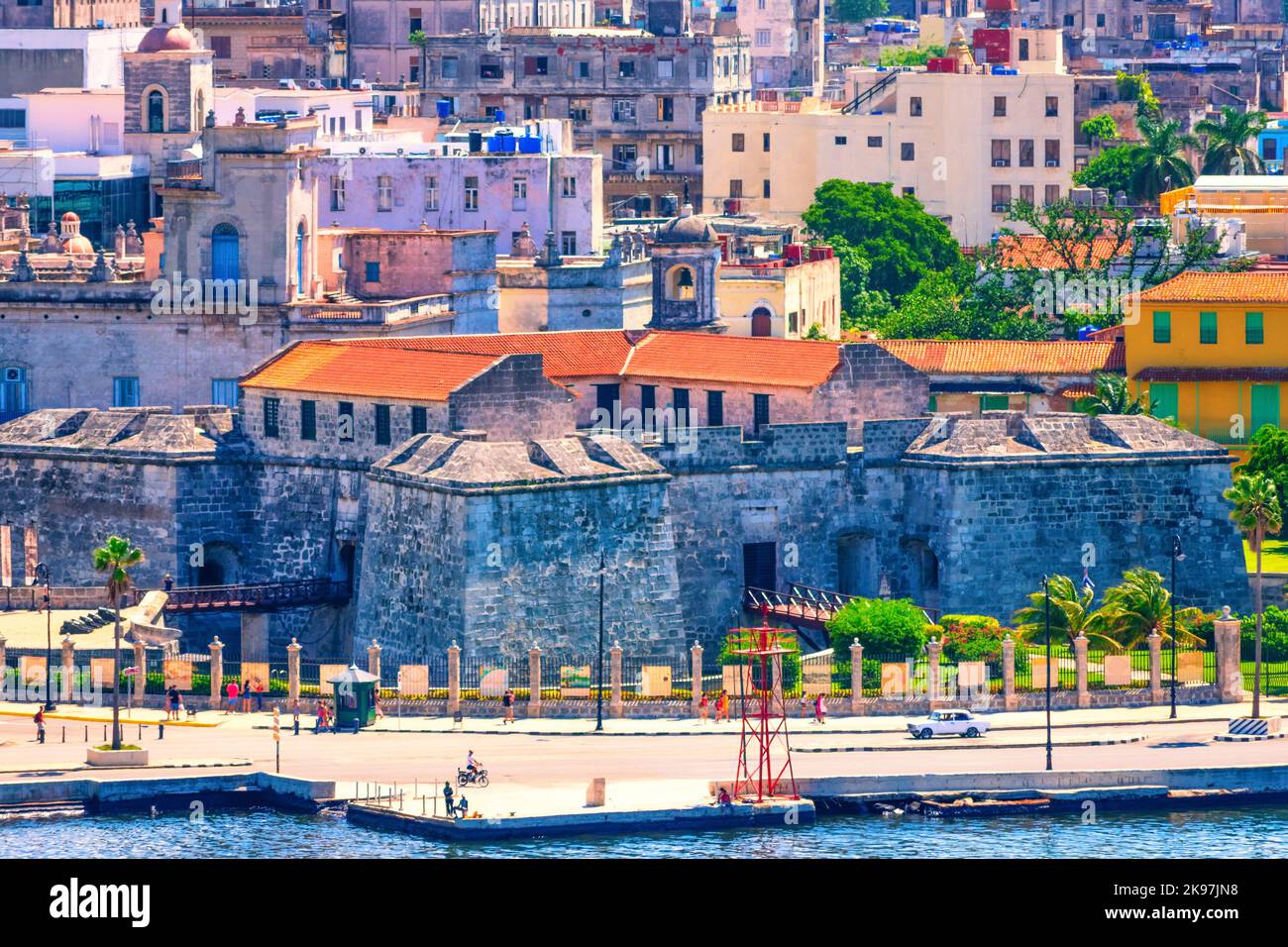 Aerial view of a Spanish colonial fort or fortress in the waterfront in ...