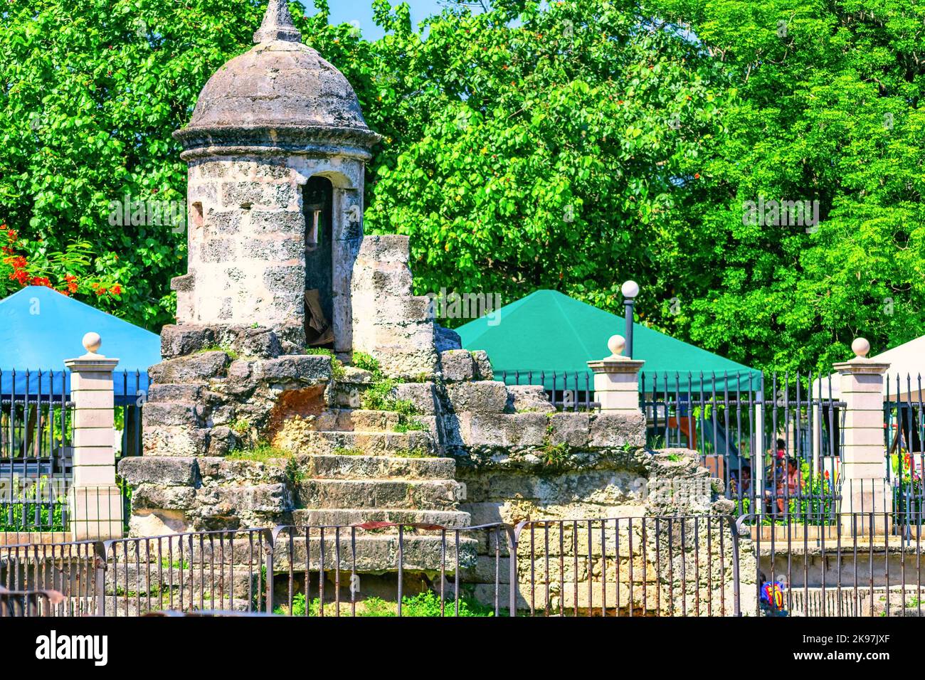 Ruins of an old Spanish colonial fort or fortified wall in Old Havana ...