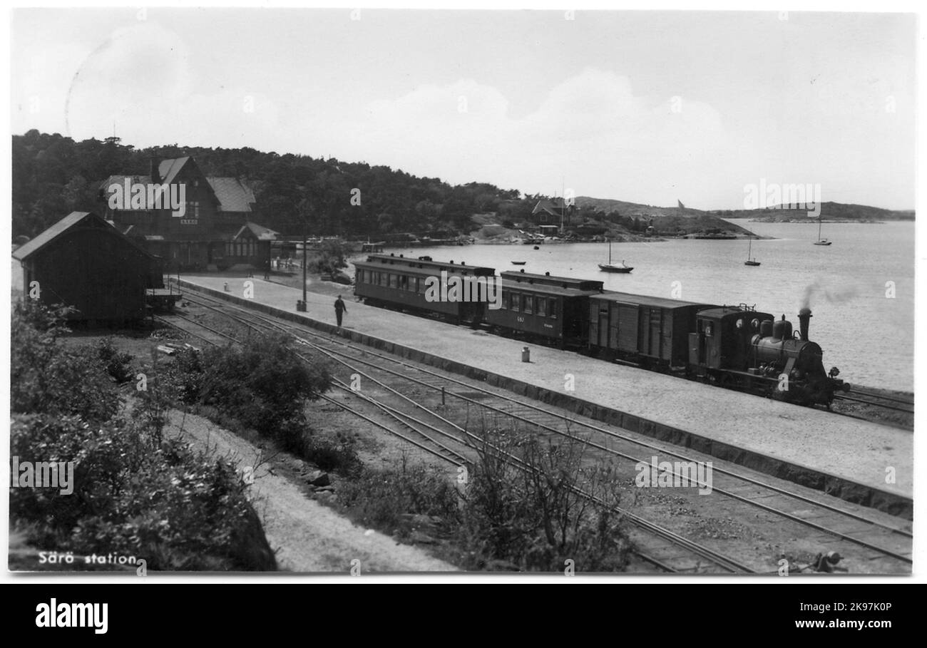 Gothenburg-Särö Railway, GSJ Lok 5 with passenger cars at Särö station ...