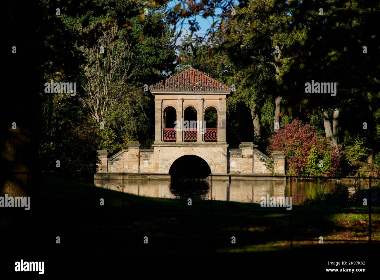 Birkenhead park Roman Pavilion and Boathouse Stock Photo - Alamy