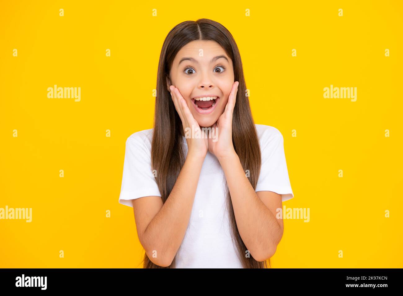 Teenager girl with shocked facial expression. Surprised face expression ...