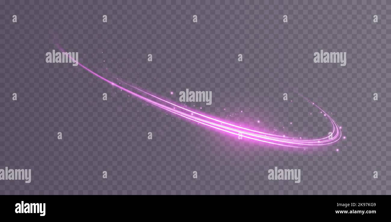Abstract light lines of movement and speed with purple color sparkles ...