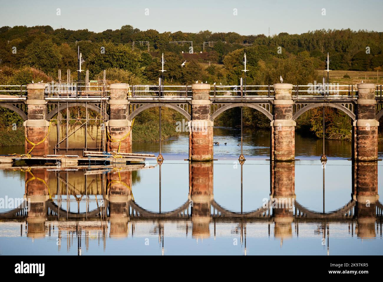 River Weaver Grade II-listed Dutton Sluice Cheshire, England. flood ...