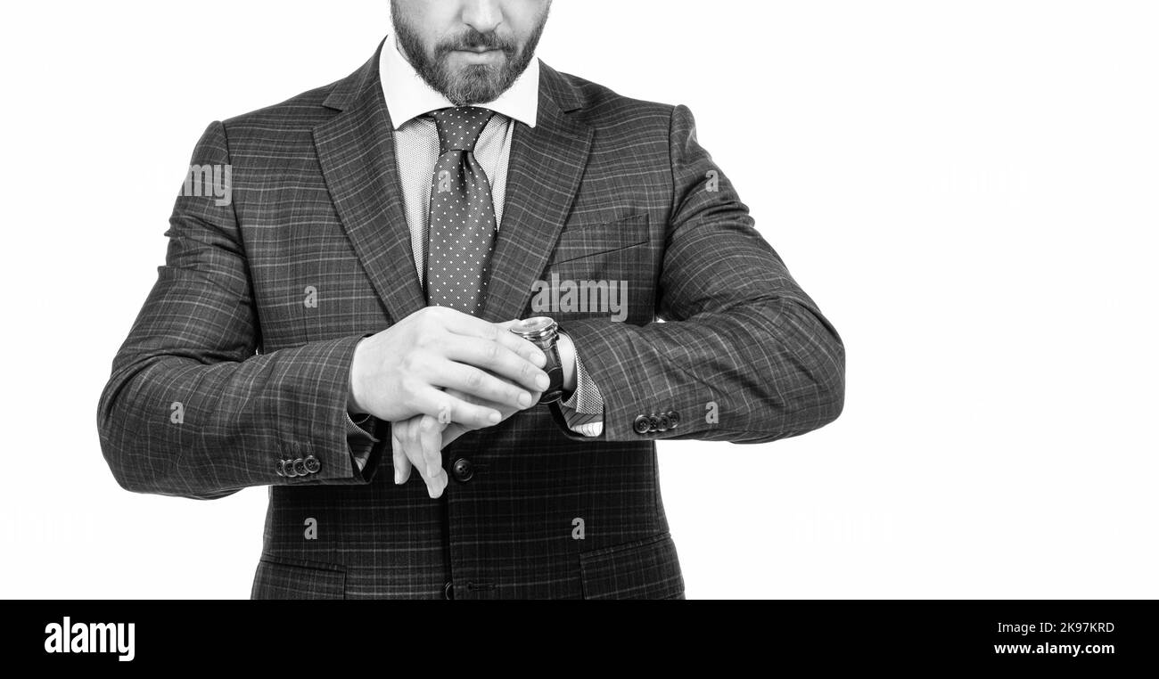We care for your punctuality. Boss cropped view check time by wrist ...