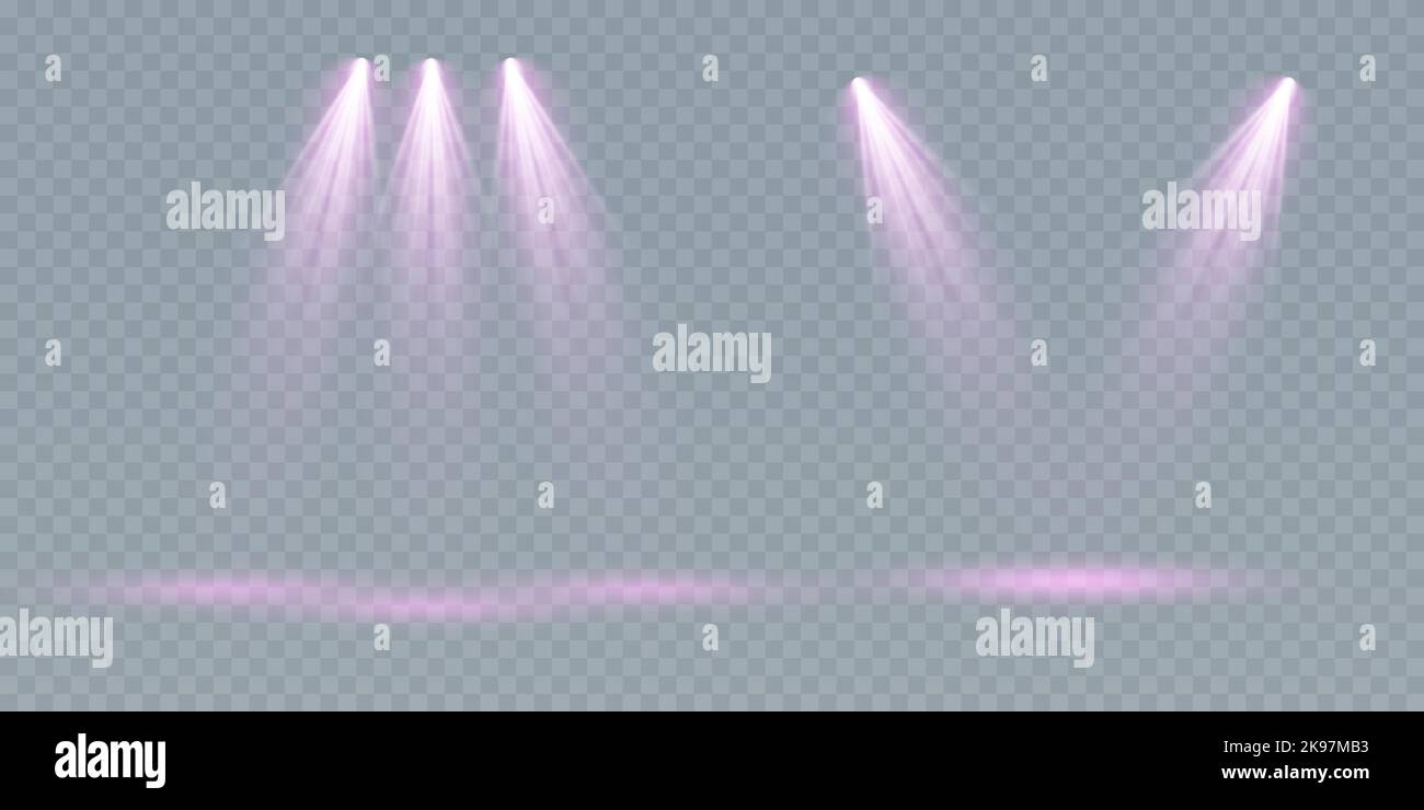 Set of vector spotlights. various forms of light, purple color. stage ...