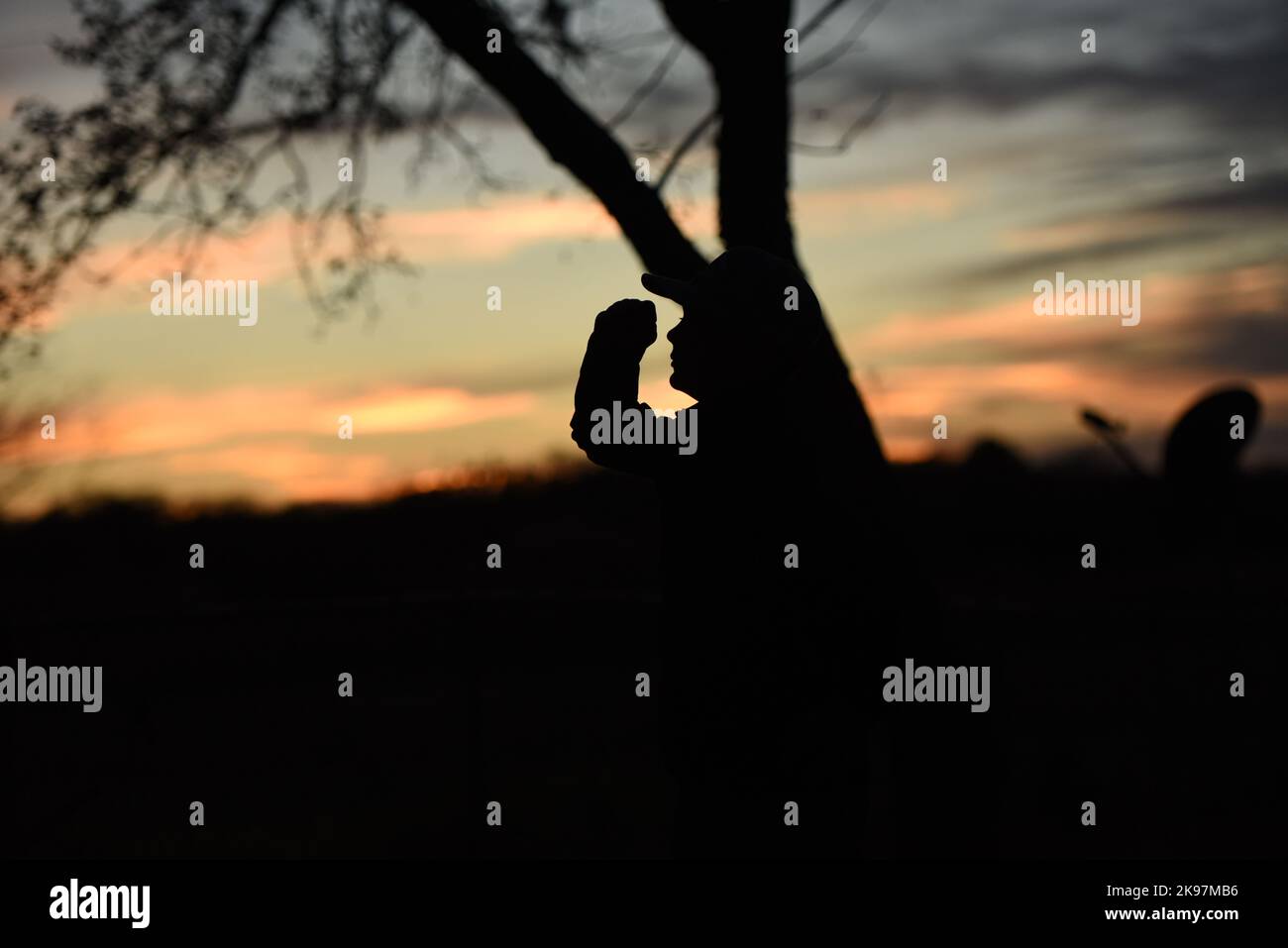 silhouette of person with sunset behind Stock Photo - Alamy