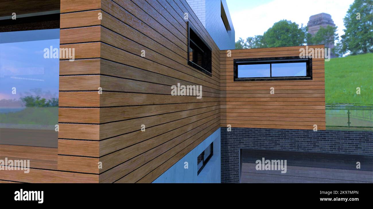 Design of exterior finishing with facade board. Advanced mirror windows ...