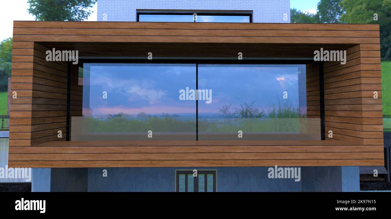 Futuristic design of contemporary suburban house panoramic window ...