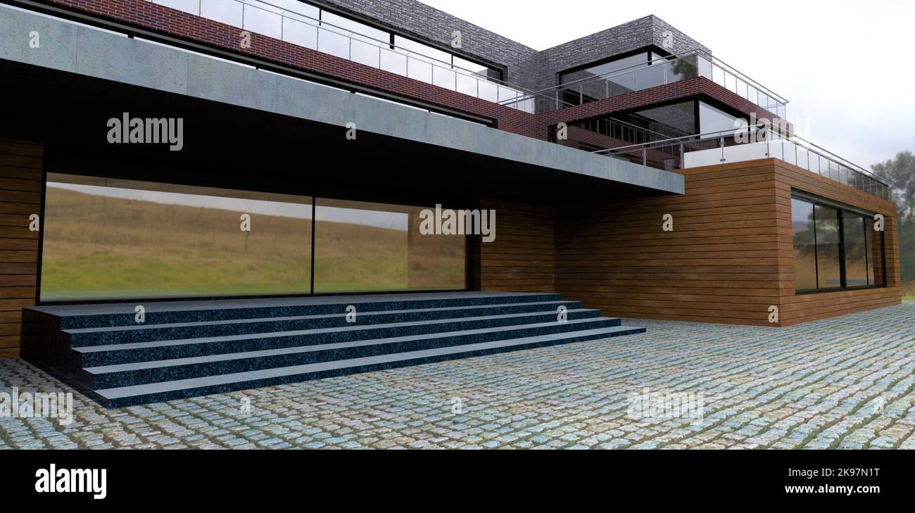 Entrance glass sliding doors to an advanced office building. Combined ...