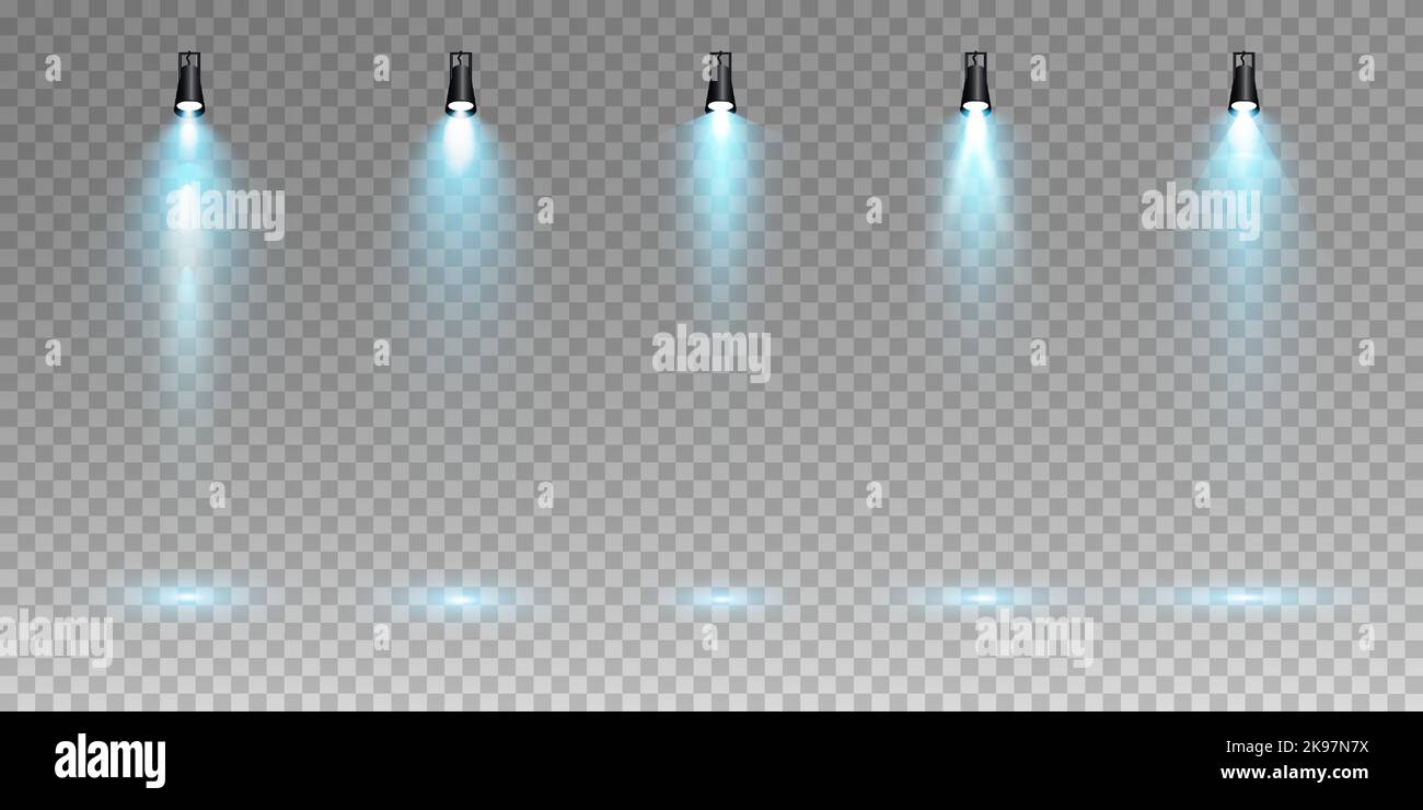 Set of vector spotlights. various forms of light, blue color. stage ...