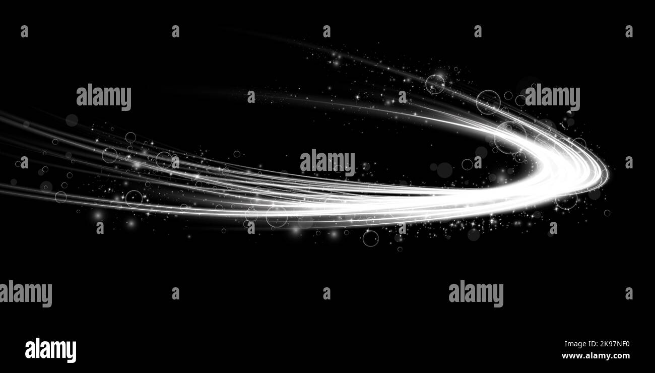 Abstract light lines of movement and speed in white. Light everyday glowing effect. semicircular ...