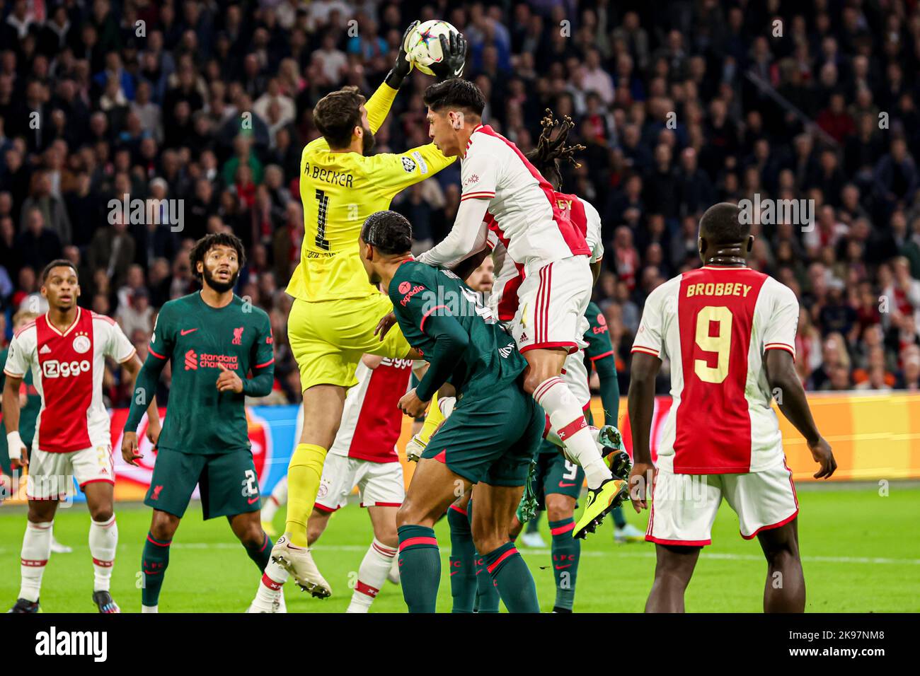 AMSTERDAM, NETHERLANDS - OCTOBER 26: goalkeeper Alisson Becker of ...