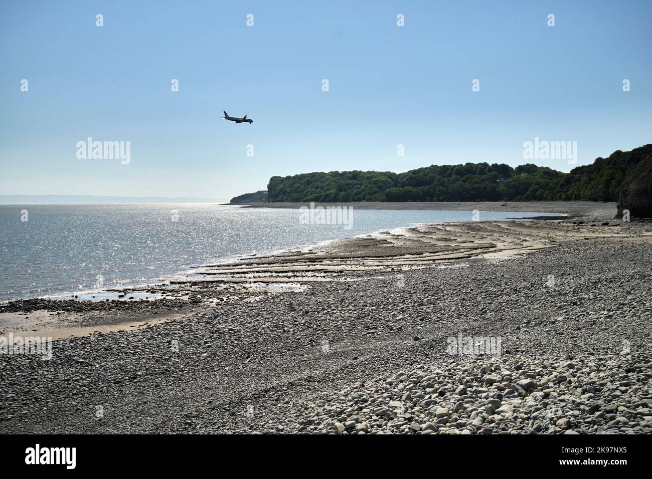 Plane Descending to Cardiff Airport Cold Knap Beach Barry South Wales ...